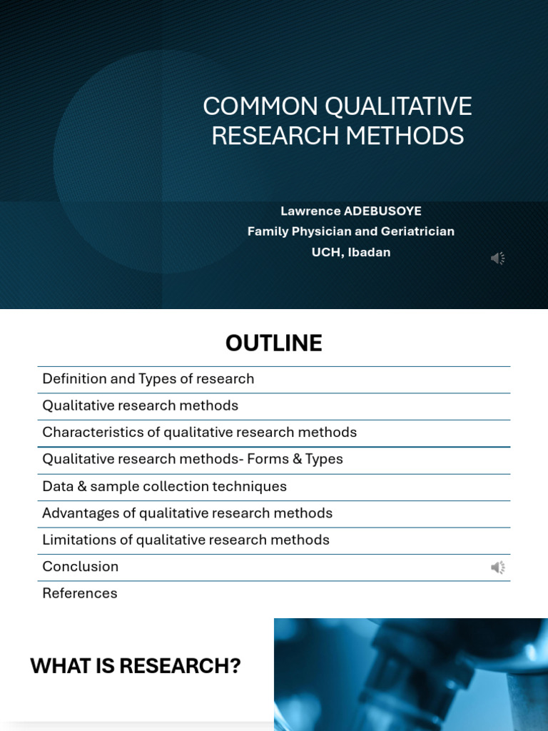 COMMON QUALITATIVE RESEARCH METHODS - DR Adebusoye | PDF | Methodology | Qualitative Research