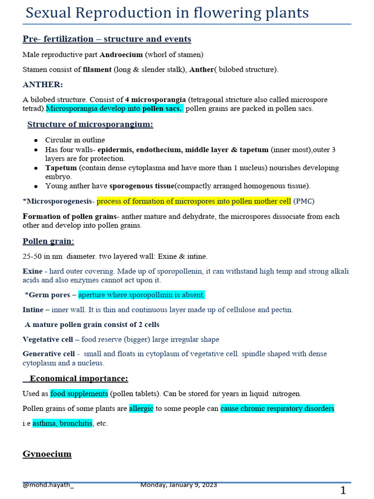 Sexual Reproduction Flowering Plants | PDF | Pollen | Branches Of Botany