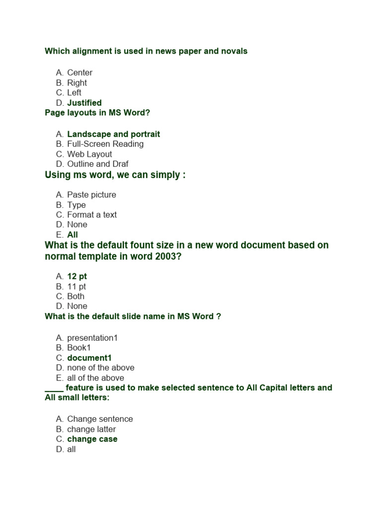 MS Word MCQs | PDF | Microsoft Word | Page Layout