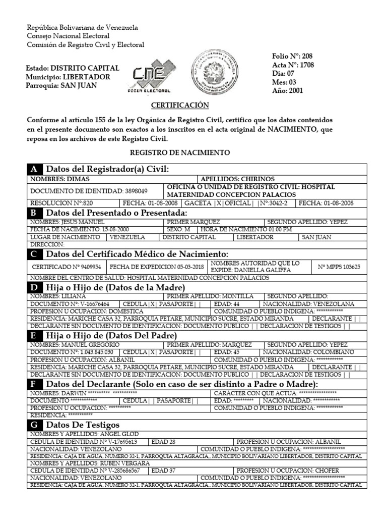 Acta Manuel | Descargar gratis PDF | Documento de identidad | Gobierno