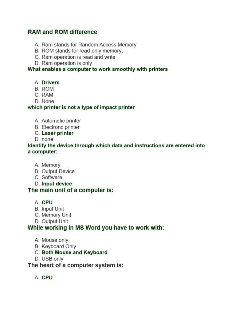 Hardware Mcqs Pdf Computer Data Storage Inputoutput