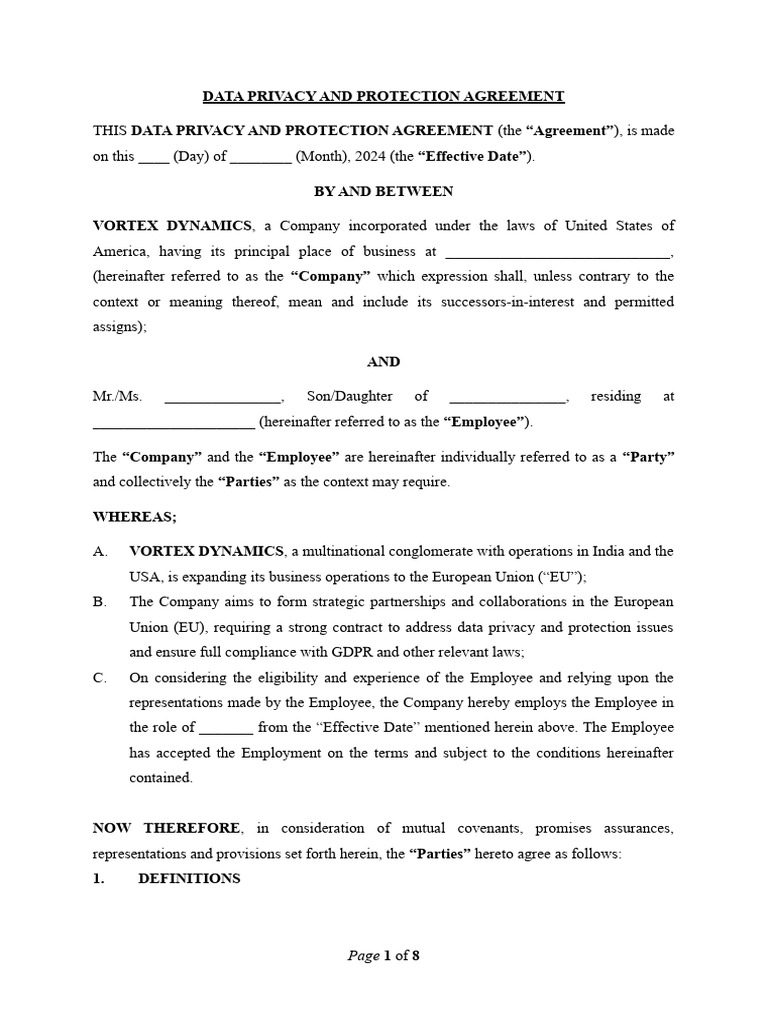 Data Privacy and Protection Agreement | PDF | Information Privacy ...