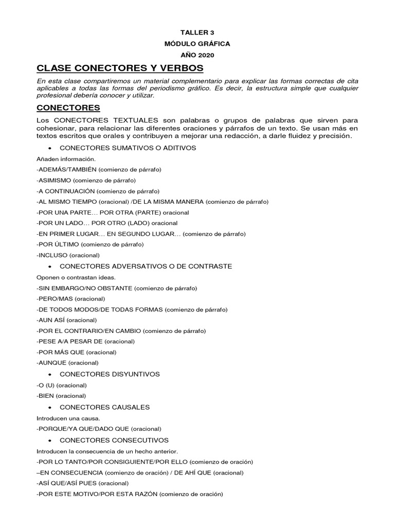Ficha Redaccion Conectores y Verbos | PDF