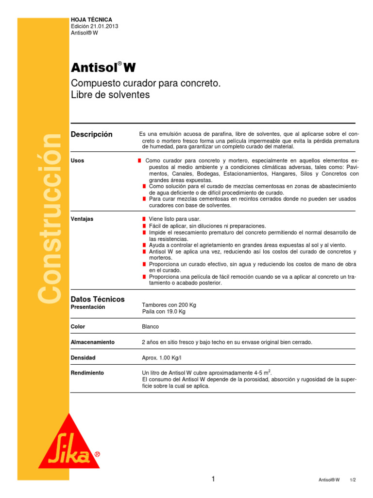 Antisol W | PDF | Hormigón | Agua