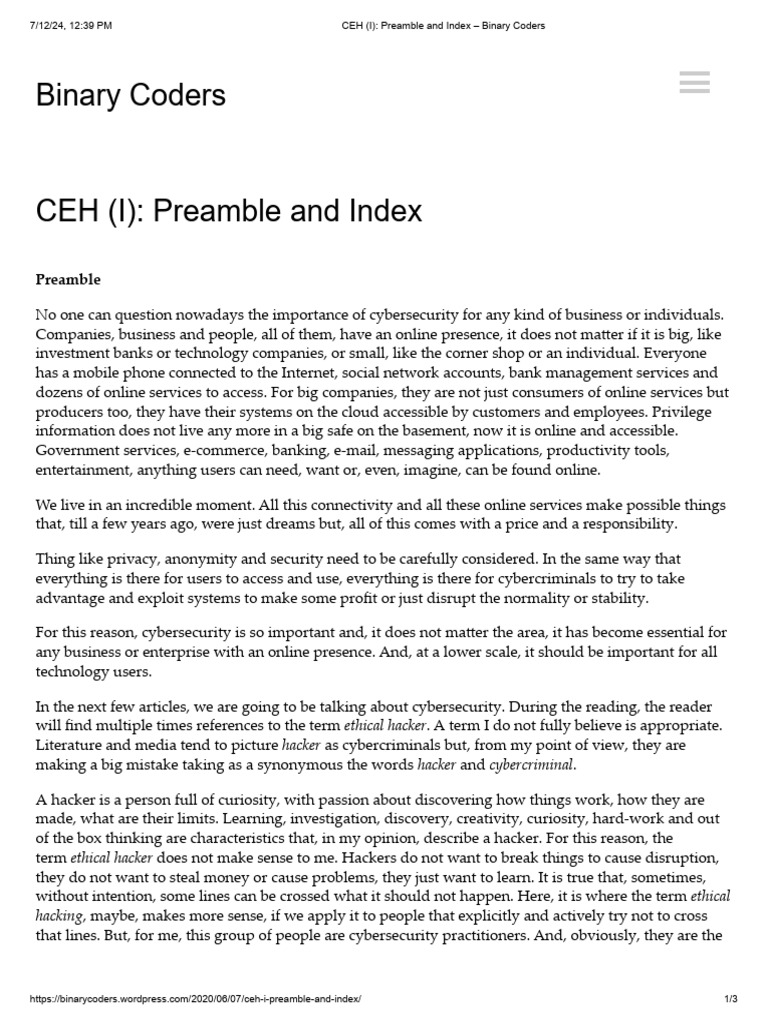 CEH (I) - Preamble and Index | PDF | Computer Security | Security