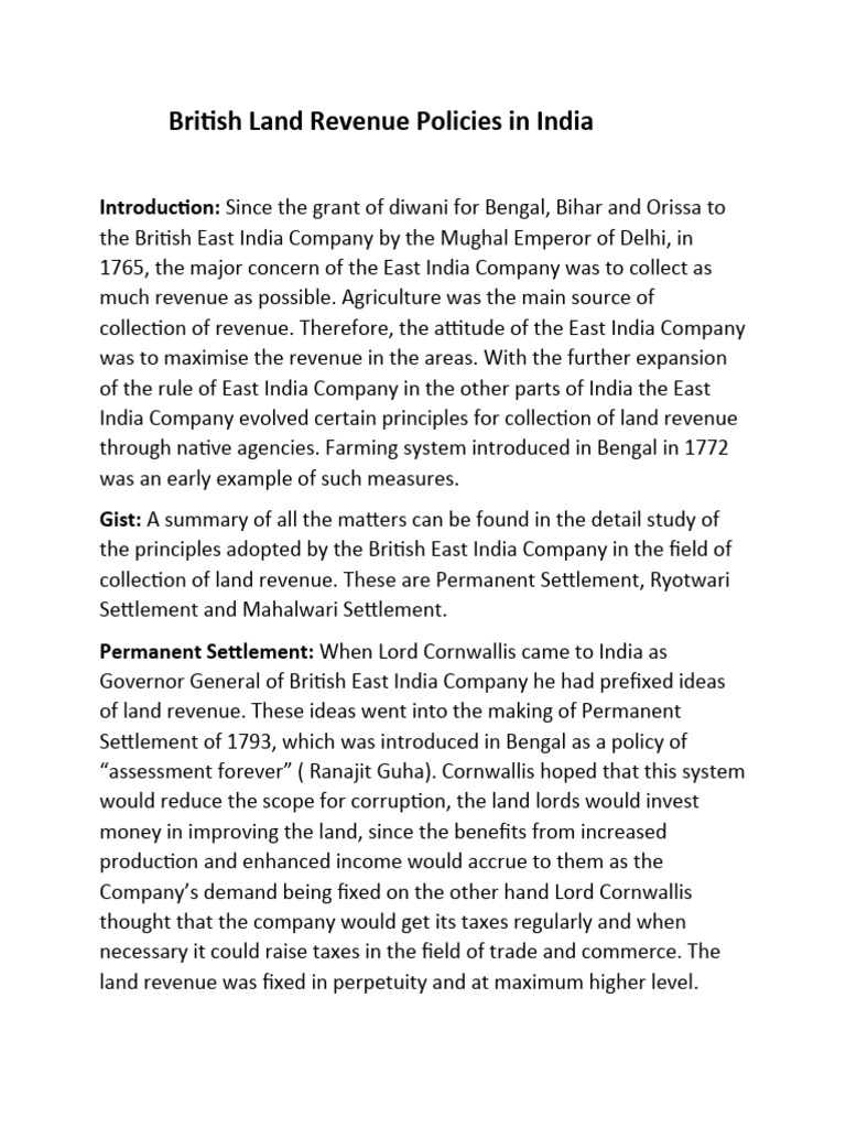 East India Revenue Policies Overview | PDF | Economies