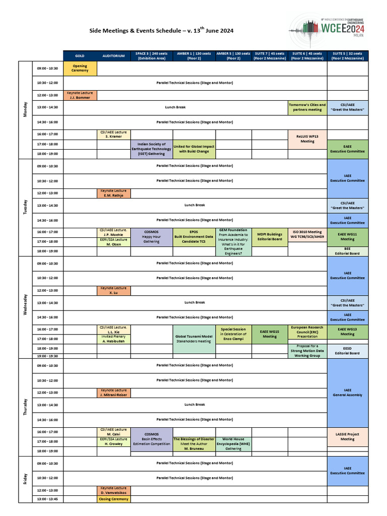 WCEE2024 Side Meeting and Events V19june2024 | PDF | Geophysics | Earthquakes