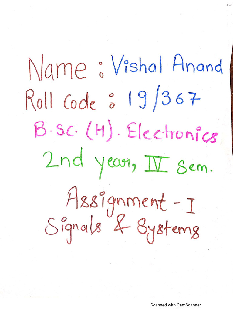 Vishal Anand 19-367 - Signal & Systems Assignment 1 | PDF
