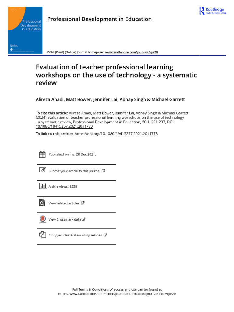 Evaluation of Teacher Professional Learning Workshops On The Use of ... Evaluation of Teacher Professional Learning Workshops On The Use of ...