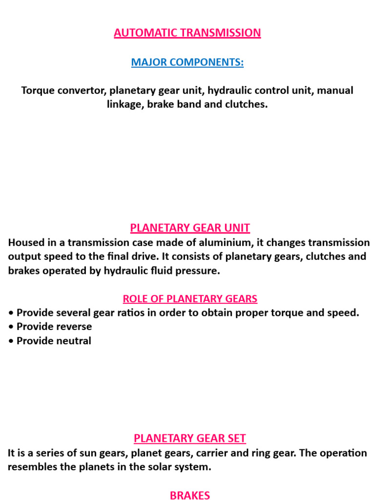 Automatic Transmission Components Guide | PDF | Clutch | Manual ...