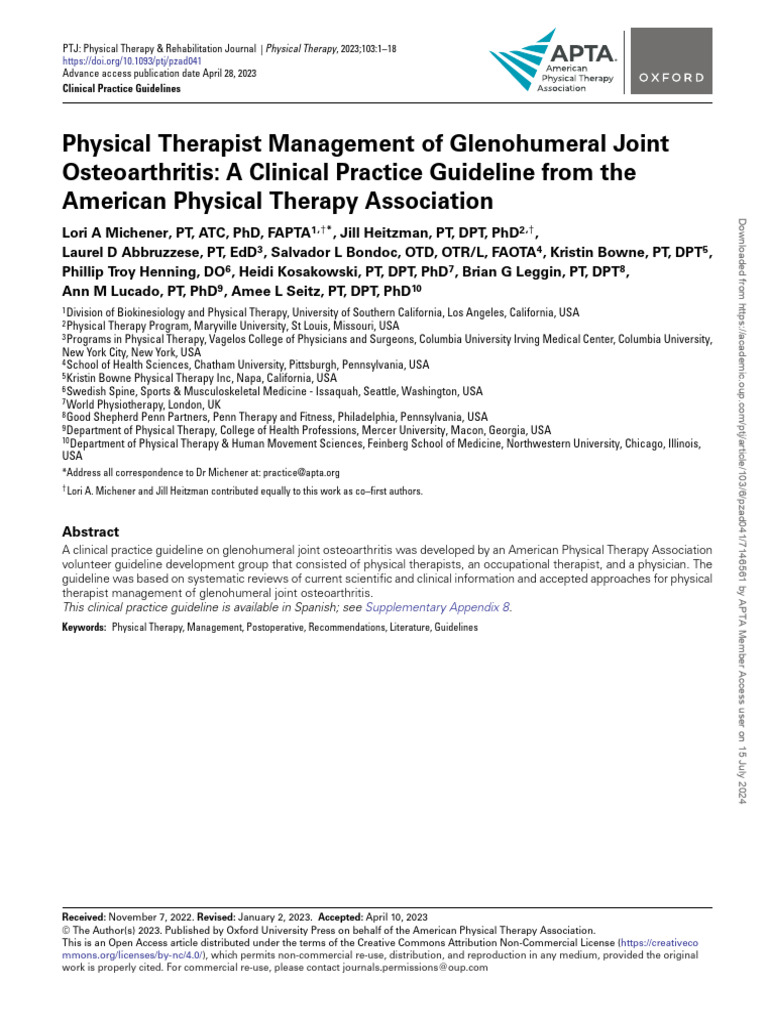 Ombro ( APTA) Physical Therapist Management of Glenohumeral Joint Osteoarthriti | Download Free ...