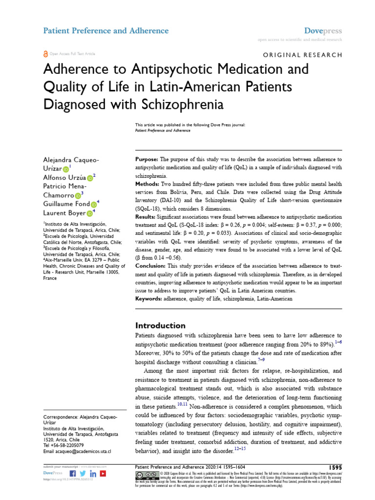 Adherence To Antipsychotic Medication and | PDF | Schizophrenia | Psychosis