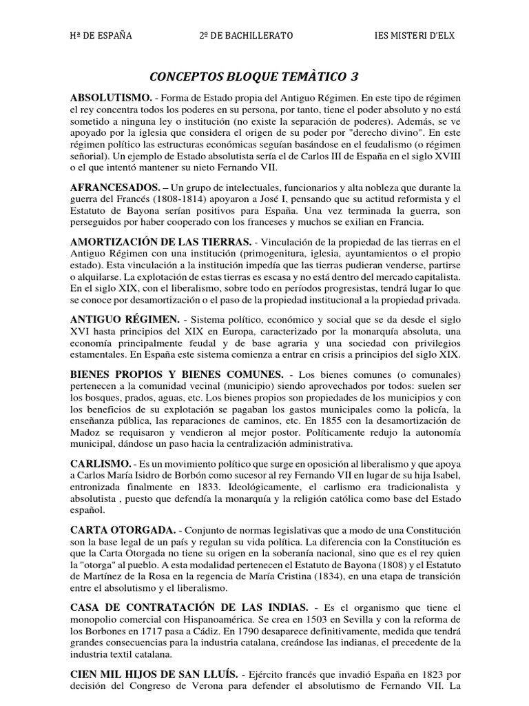 Conceptos Bloque Temático 3 | PDF | España | Constitución