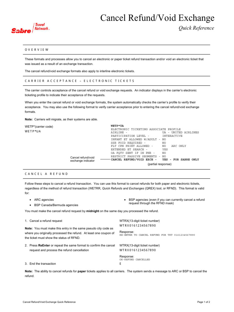 Cancel Refund - Void Exchange - Sabre Holdings | PDF | Computing | Airlines