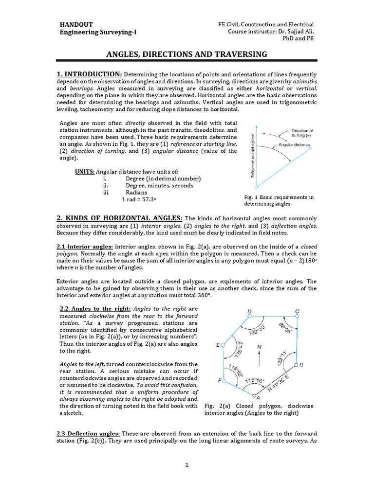 Angles Directions and Traversing | PDF | Compass | Angle