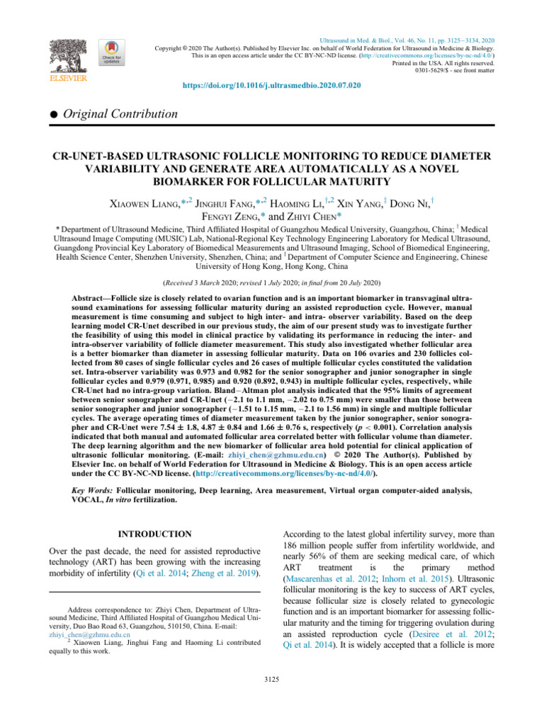 CR Unet Based Ultrasonic Follicle Monitoring To Re | PDF | Medical ...