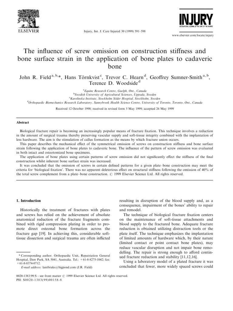 The Inuence of Screw Omission On Construction Stiness and Bone Surface ...