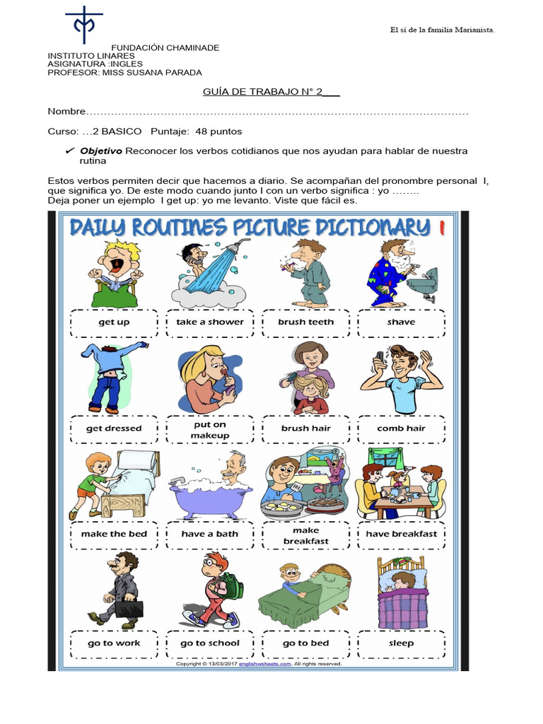 Segunda Guia Segundo Basico Verbos de Rutina. | PDF
