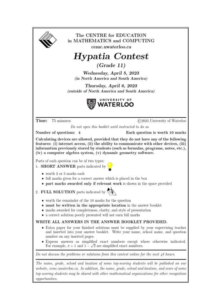 Hypatia Combined Contest | PDF | Mathematics | Mean