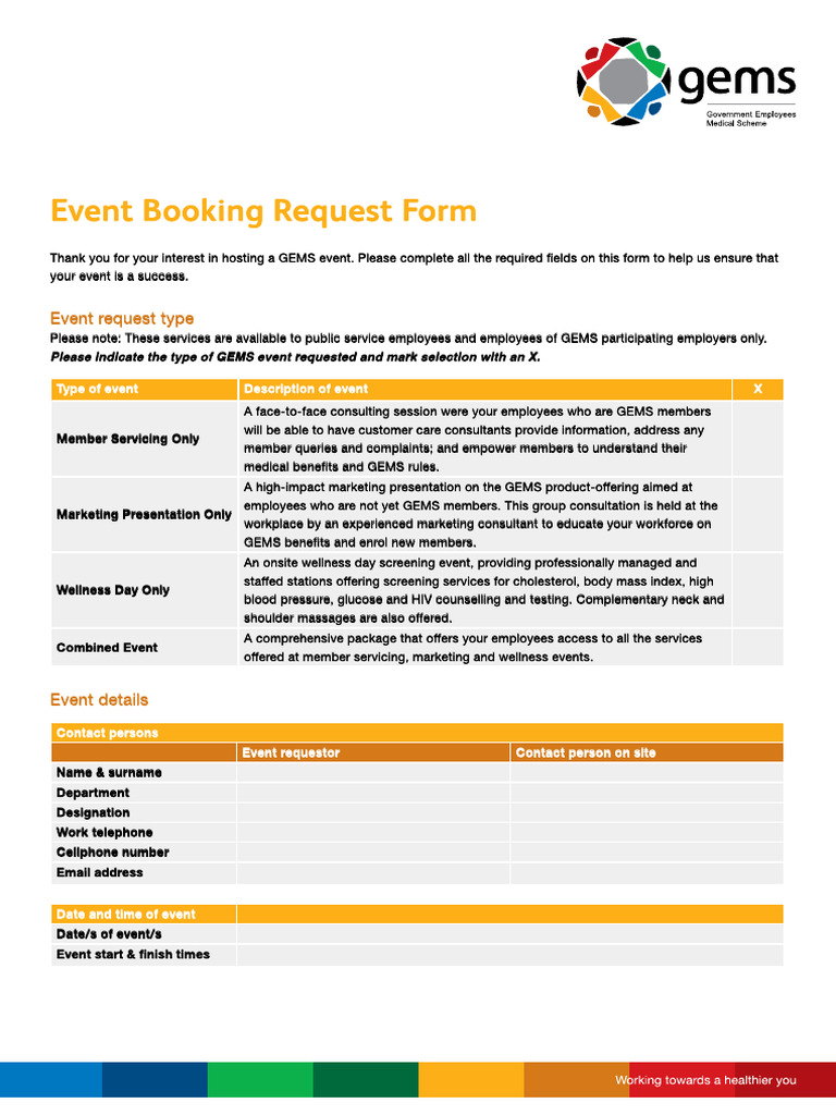 GEMS Event Booking Request Form | PDF | Health Care