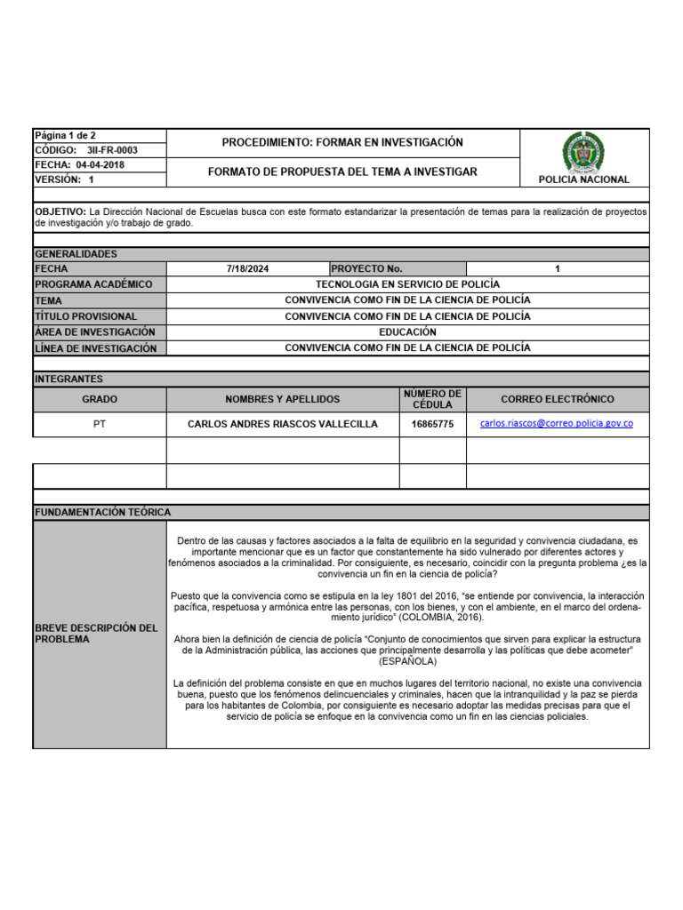 PT RIASCOS 3II-FR-0003 Formato de Propuesta Del Tema a Investigar ...