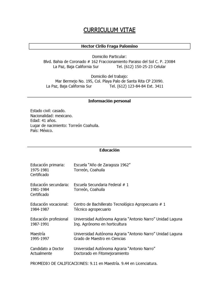 001024-000789-Curriculum Vitae Hector Fraga | PDF | México | Agricultura