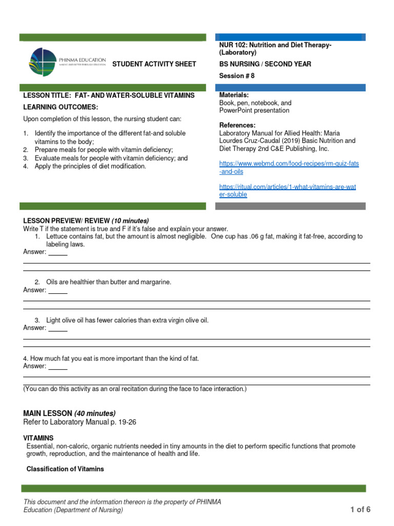 Sas Lab 8 | PDF | Vitamin | Nutrients