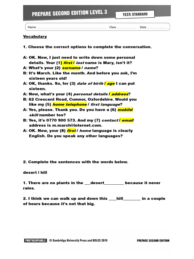 Prepare - 3 - Test - UN1-4 Without - Answers | PDF