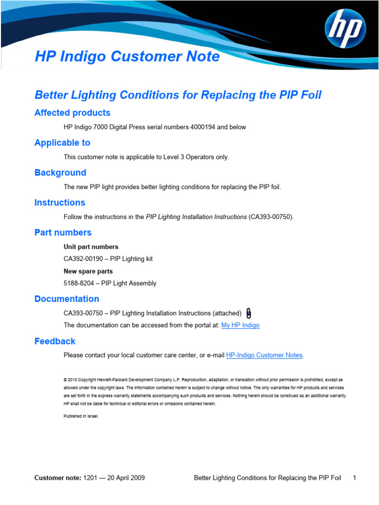 CN-1201 - Better Lighting Conditions For Replacing The PIP Foil | PDF ...
