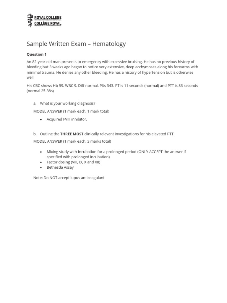 Hematology Saq Sample Exam e | PDF | Lymphoma | Hepatitis