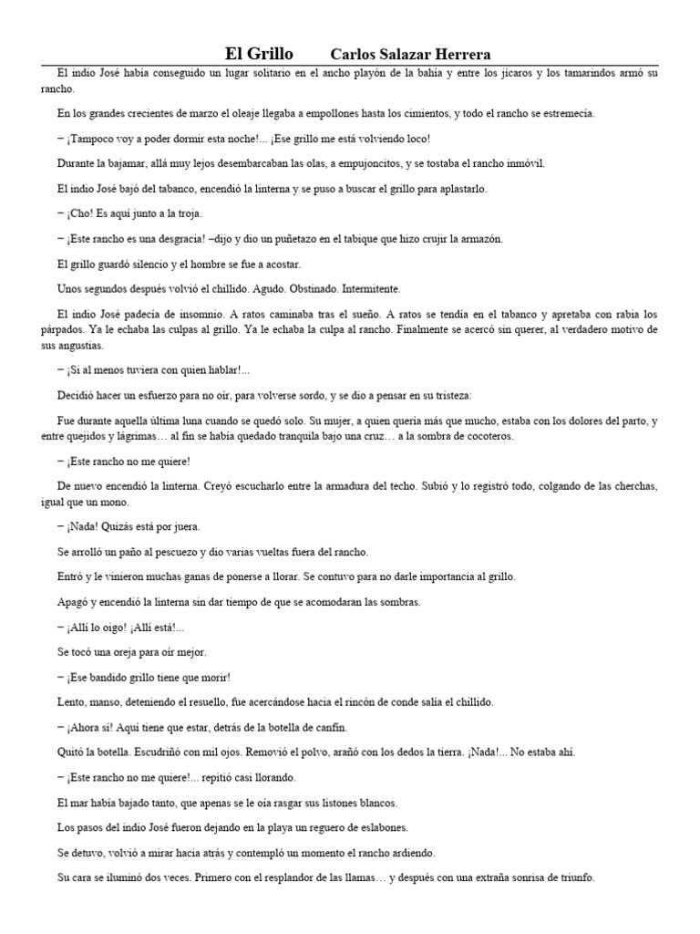 El grillo y la soledad del indio José | PDF