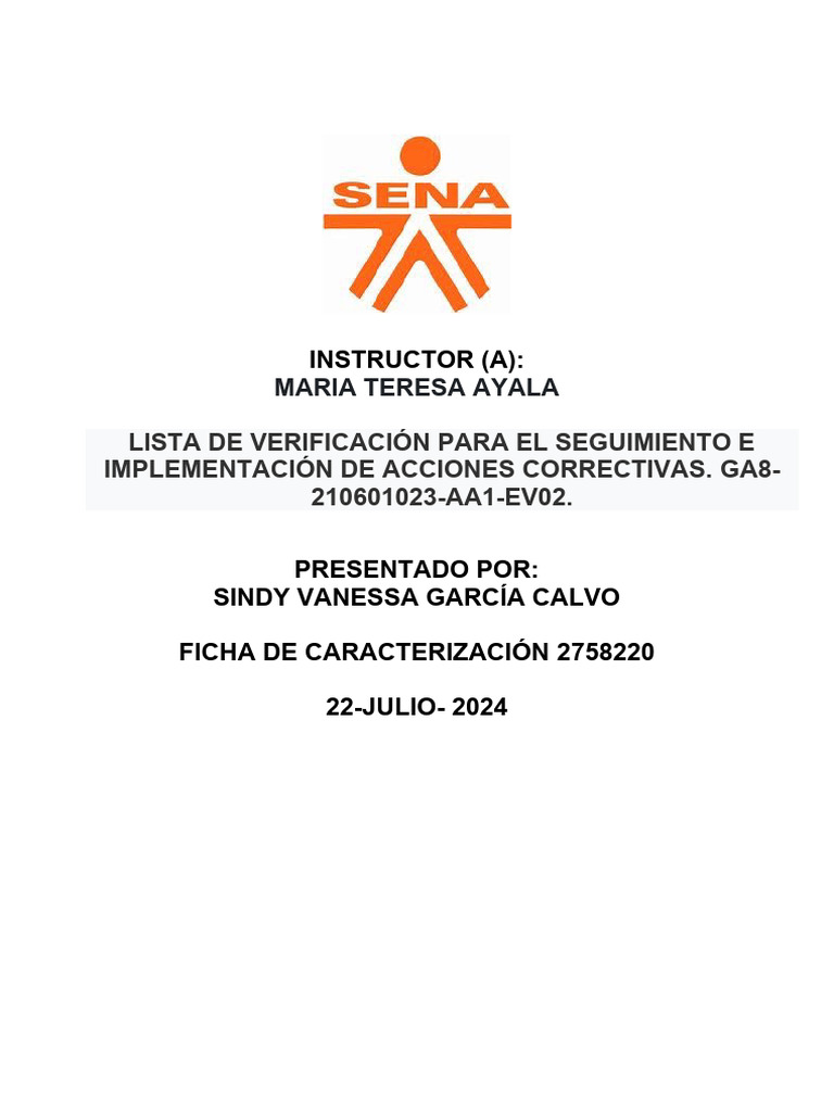 Lista de Verificación para El Seguimiento e Implementación de Acciones ...