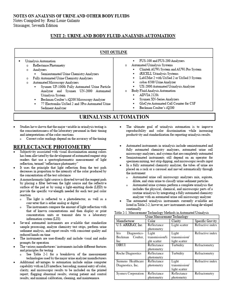 UNIT 2 Urine and Body Fluid Analysis Automation | PDF | Flow Cytometry ...