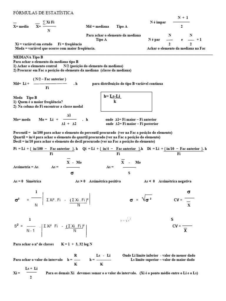Apostila de Estatística Com Fórmulas | PDF | Mediana (Estatística) | Modo (Estatística)