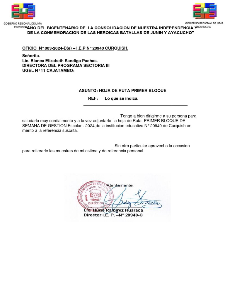 Oficio #003 - Hoja de Ruta Primer Bloque 2024 | PDF