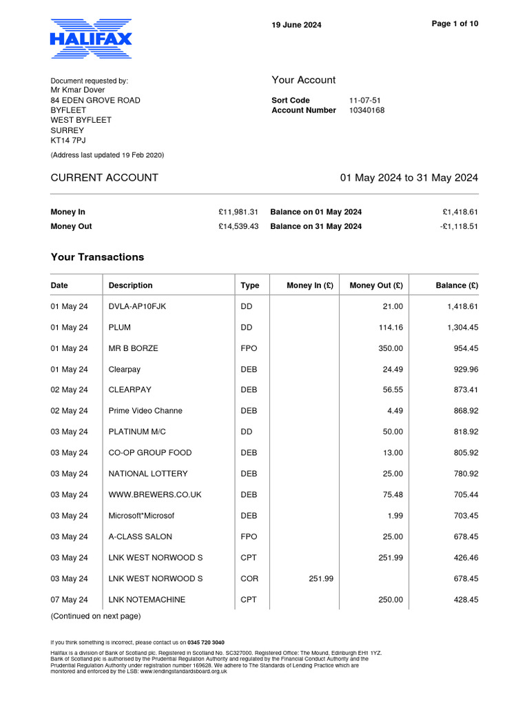 Statement 1 | PDF | Banks | Transaction Account