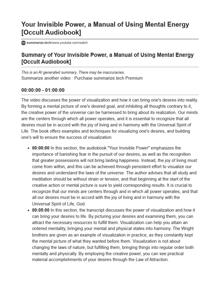 Summary of Your Invisible Power, A Manual of Using Mental Energy) | PDF ...