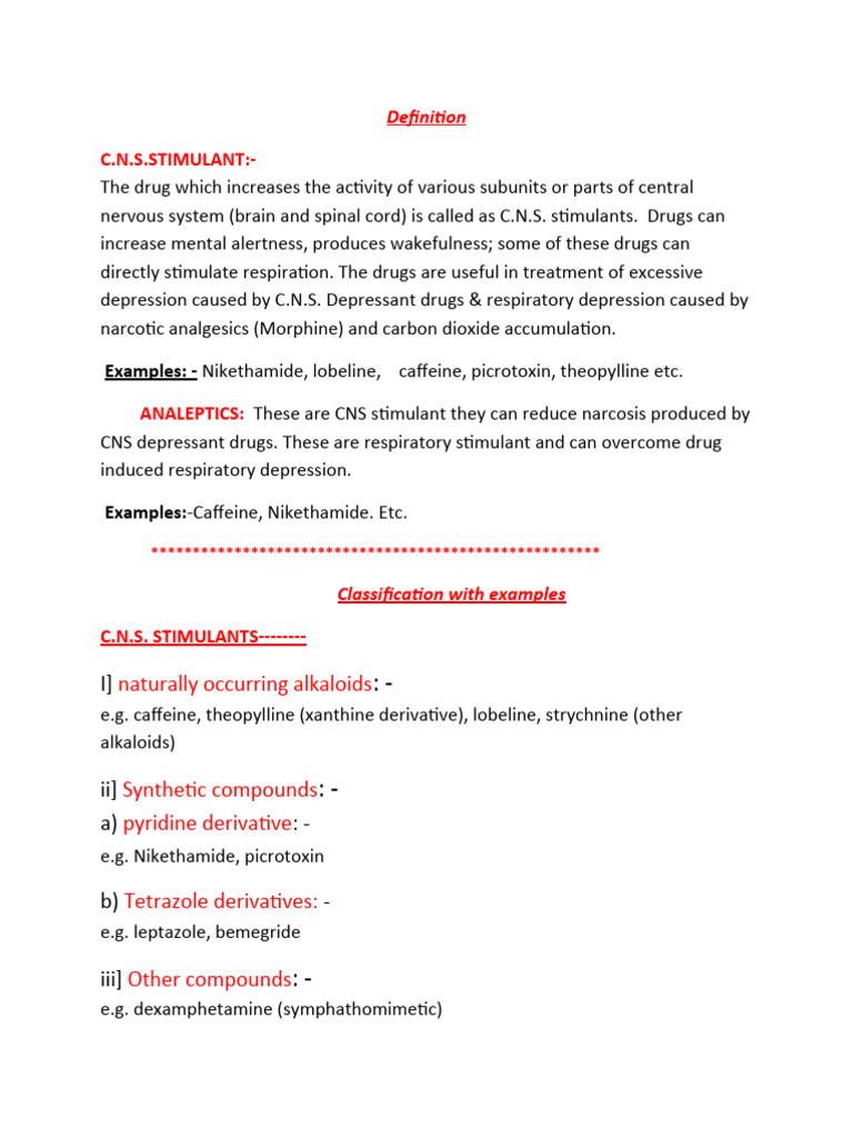 785233930-1-cns Stimulants | PDF | Stimulant | Drugs