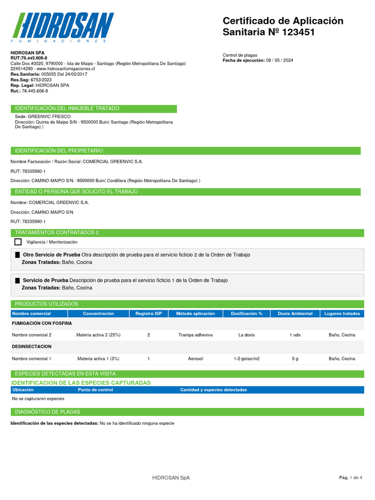 Certificado de Servicio 123451 | PDF