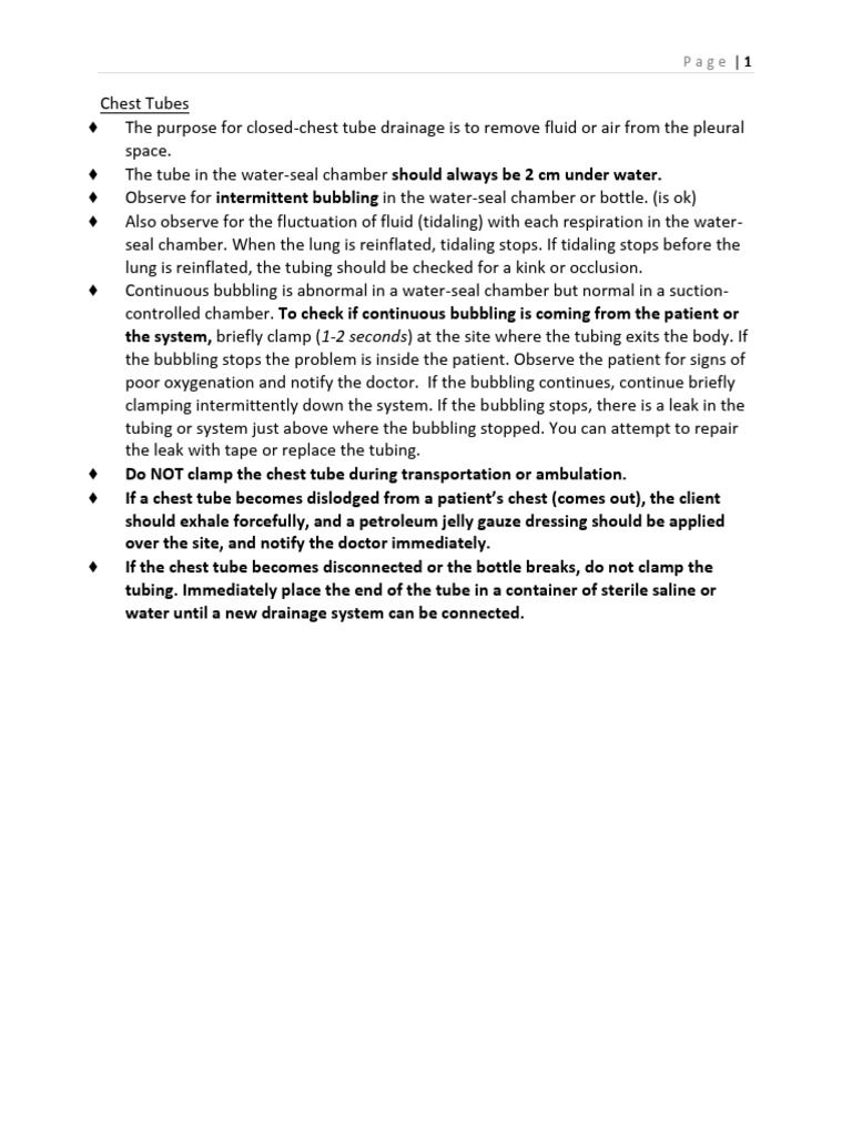 Chest Tubes Notes | PDF