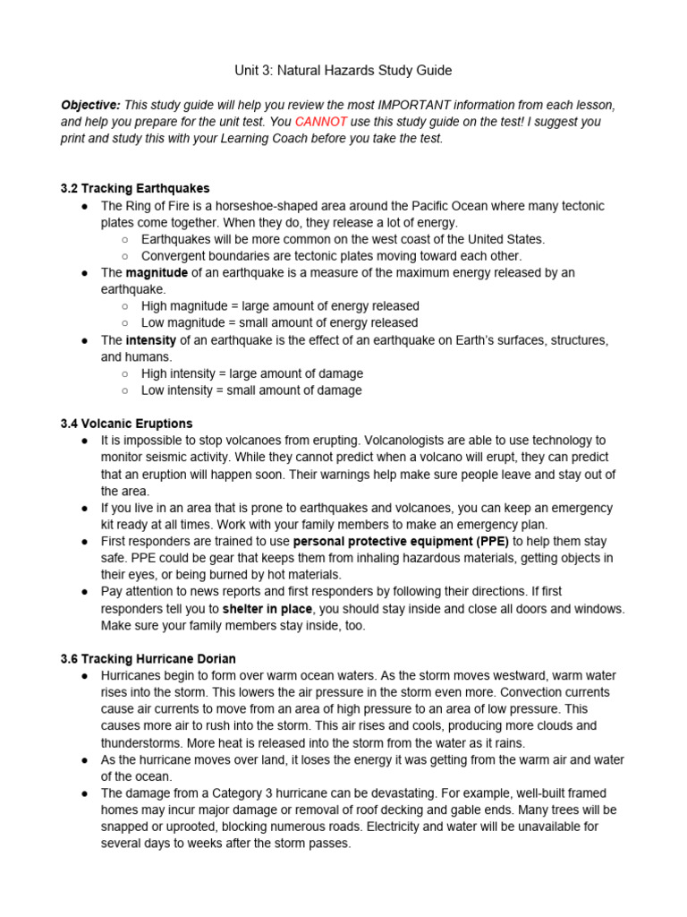 Unit 3 - Natural Hazards Study Guide | PDF | Earthquakes | Tropical ...