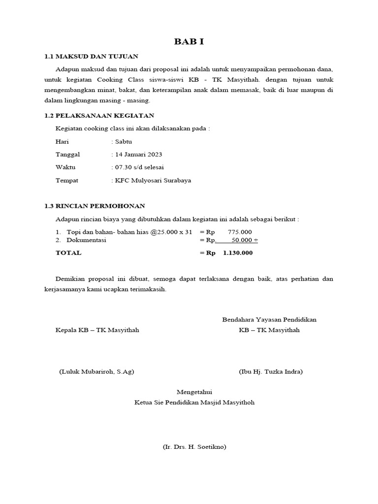Proposal Cooking Class | PDF | Karier & Perkembangan | Perjalanan