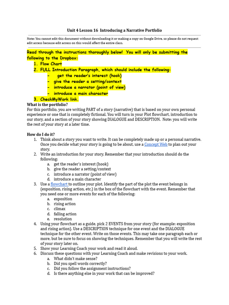 Unit 4 Lesson 16 Introducing A Narrative Portfolio | PDF | Plot ...