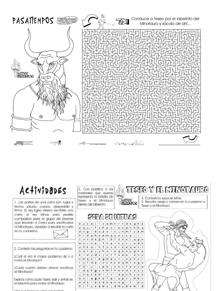 Actividades Lúdicas 7mo Laberinto Teseo y | PDF