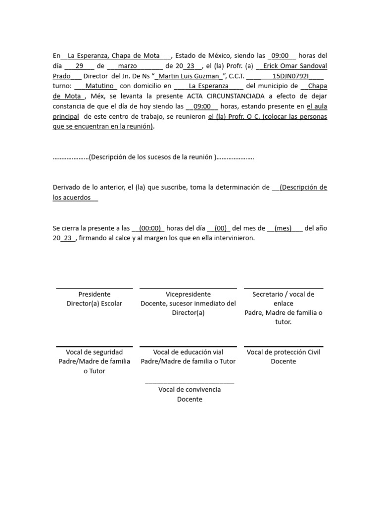 Formato de Acta Circunstanciada 2023 | PDF Formato de Acta Circunstanciada 2023 | PDF