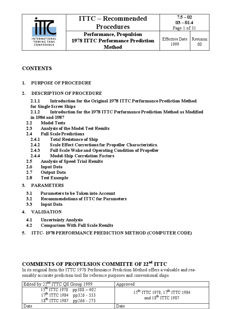 1978 ITTC Performance Prediction Method | PDF | Propeller | Prediction