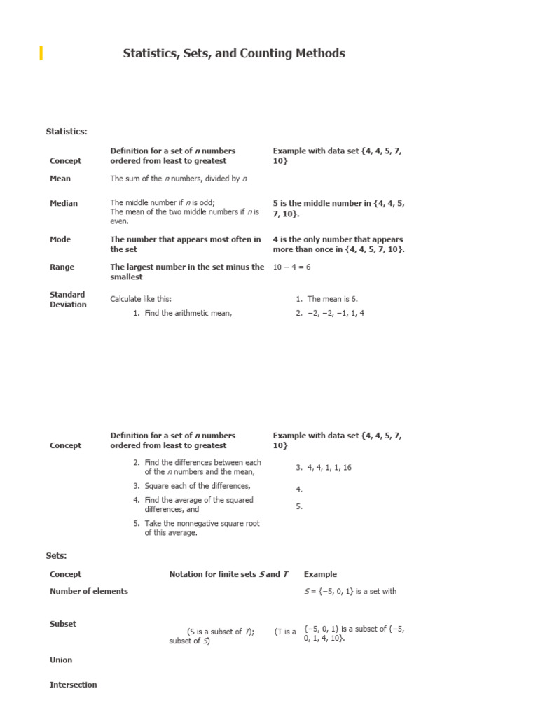 Statistics and Sets Counting Method | PDF | Mean | Average