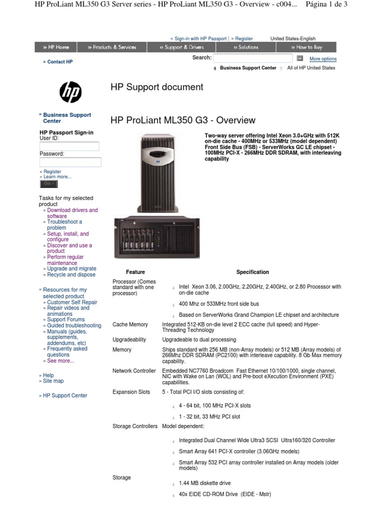 HP Proliant ML350 G3 | PDF | Electronics | Digital Electronics