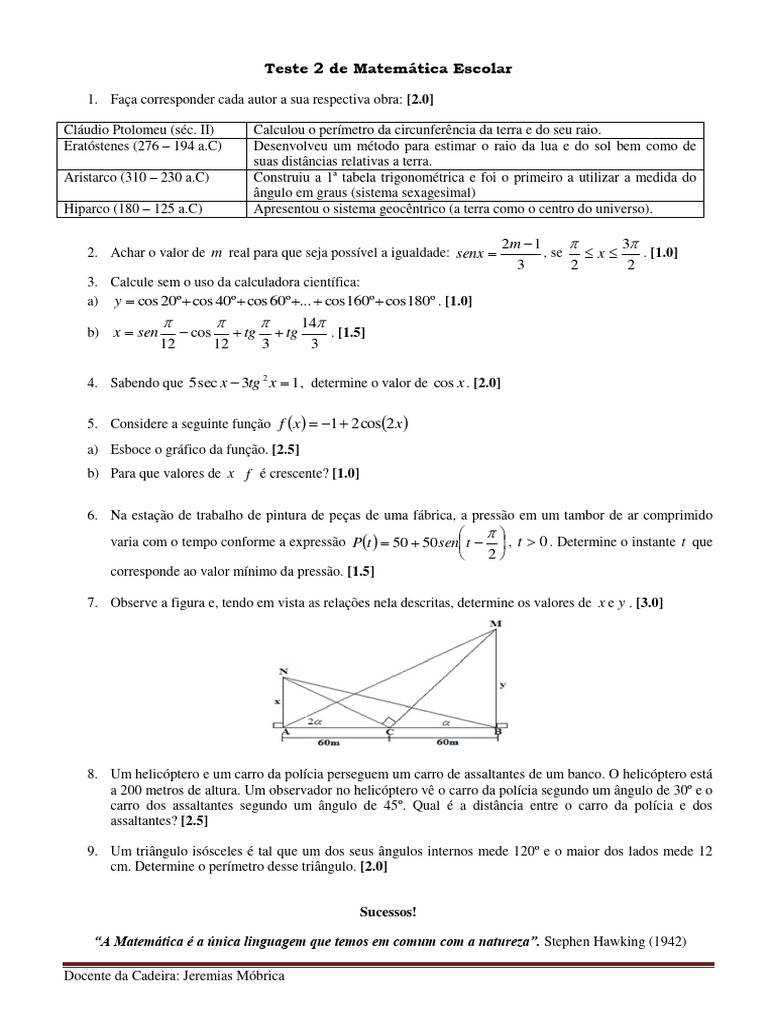 Teste 2 de Matematica Escolar EaD | PDF | Triângulo