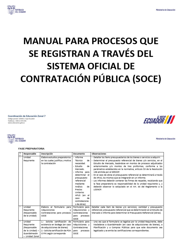 Manual de Procesos SOCE en Educación | PDF | Presupuesto